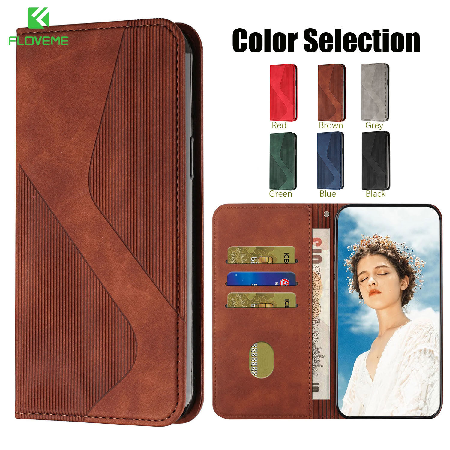 FLOVEME เคสโทรศัพท์หนังมีช่องใส่การ์ดหลายช่อง,สำหรับ Samsung Galaxy ...