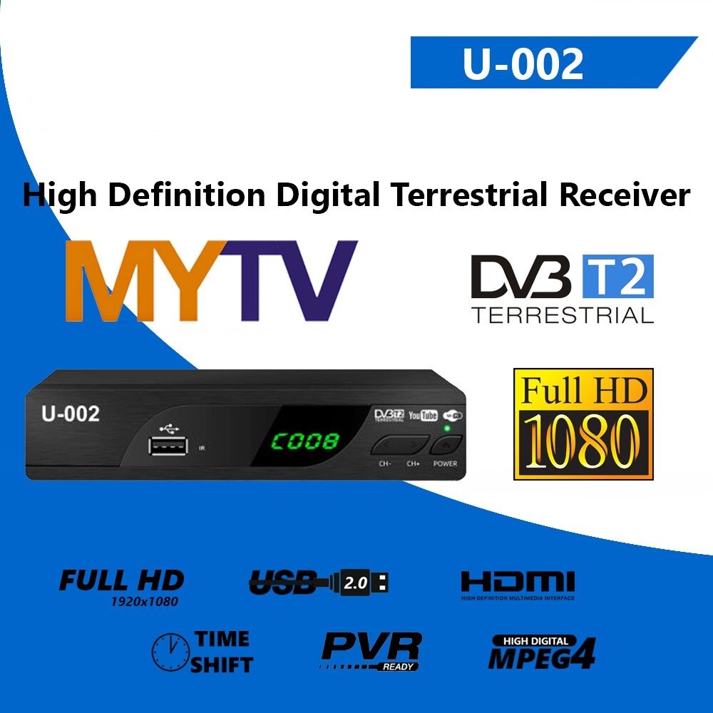 U-002 DVB T2 MYTV DIGITAL TV DECODER with 8 Element UHF MYTV HD9E ...