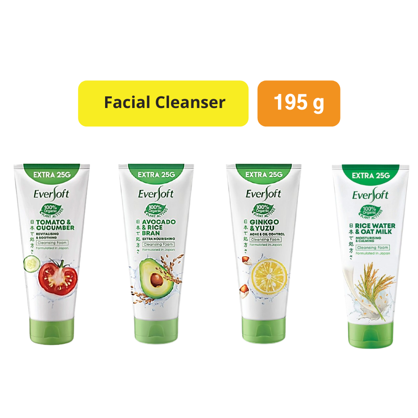 Eversoft Facial Cleanser Avocado & Rice Bran / Ginkgo & Yuzu / Tomato ...