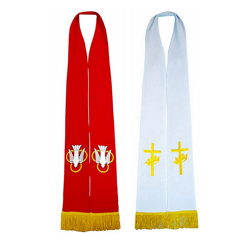Church pastor Reversible Stole Gold Cross Tasseled Clergy Stole for ...