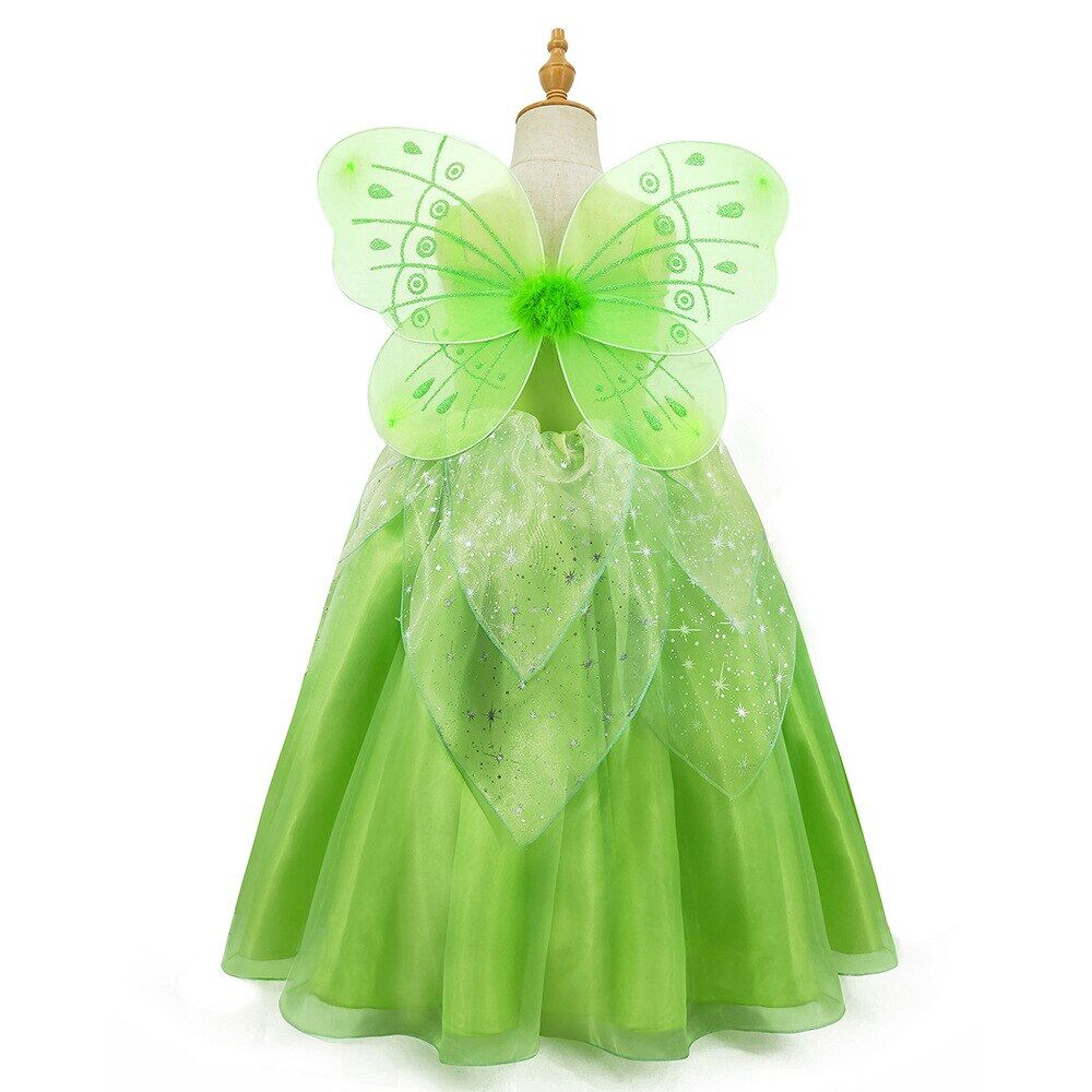 Fairy Tinkerbell Princess Dress Wings For Girl Fancy Dress Up Costume ...
