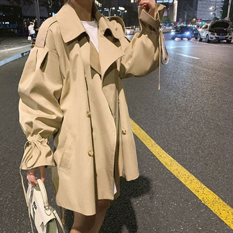 DUOHANZI T Rench Coat สำหรับผู้หญิงบางสีทึบ T Rench Coat หลวม ...