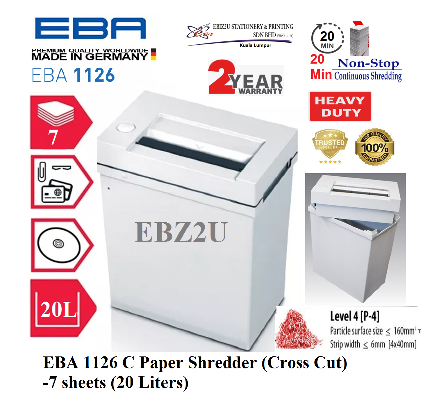 EBA 1126 C Paper Shredder (Cross Cut) 3x25mm 20 mins non stop -7 sheets ...