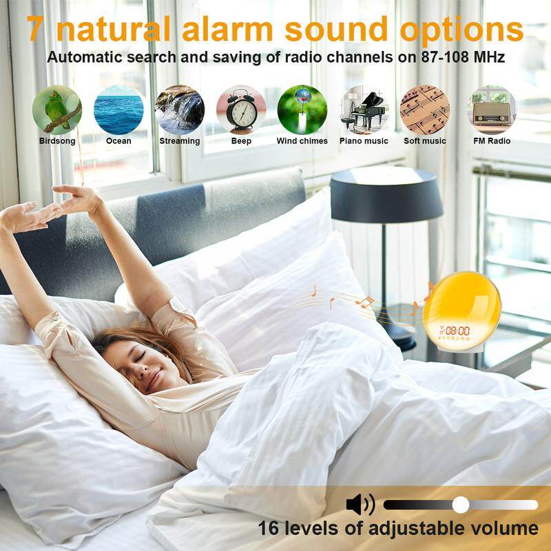 Wake Up Light Sunrise Alarm Clock Reusable Light Alarm Clock with 7 ...