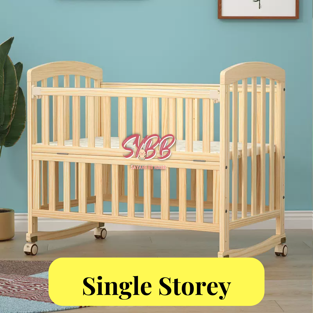 BD Baby Cot Single Storey Multifunction Natural baby Wooden Cot Rocking ...