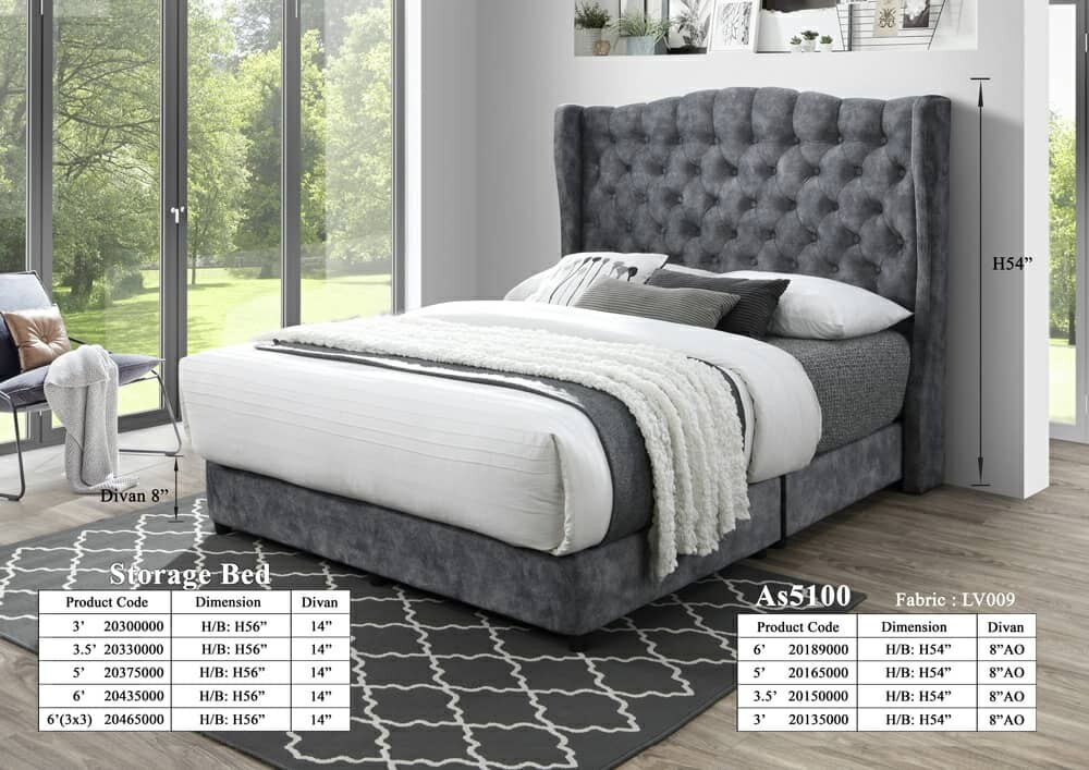 Single / Super Single / Queen / King Velvet Grey Bed Katil Chesterfield ...