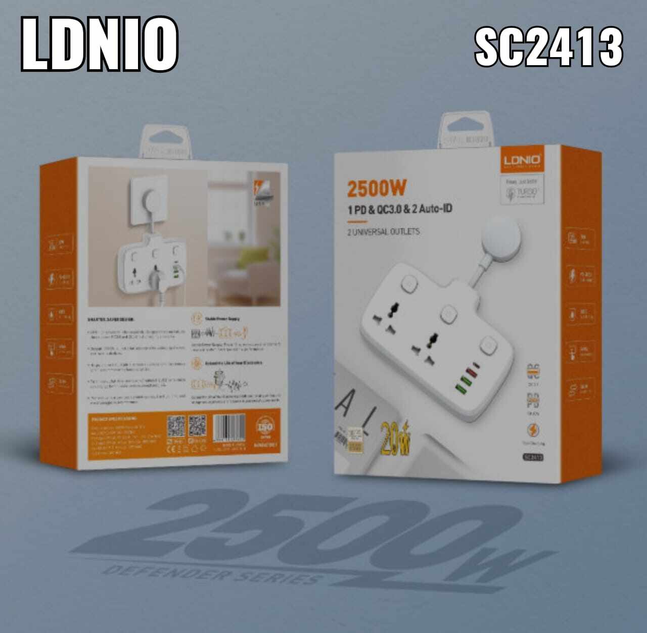 LDNIO SC2413 POWER SOCKET 2500W 1 PD& QC3.0& AUTO-ID | Lazada