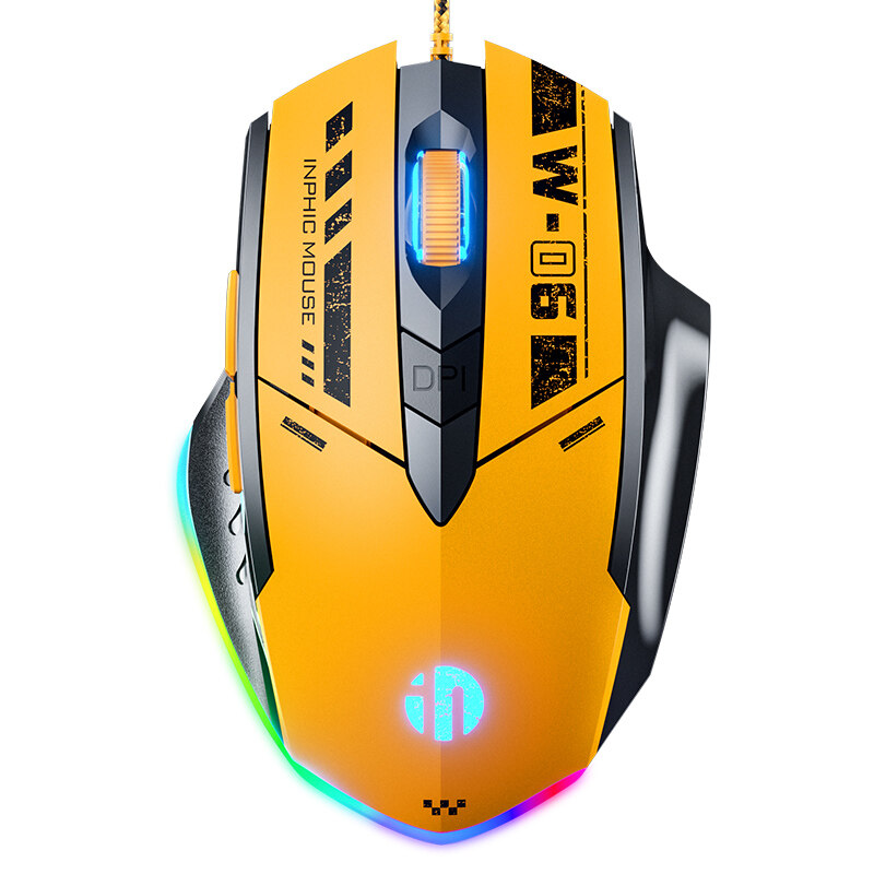 INPHIC W6 RGB Wired Gaming Mouse Mecha Style 12800DPI Optical Gamer ...