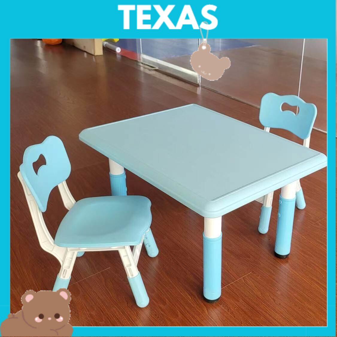 𝕋𝔼𝕏𝔸𝕊👶 [ 1 Table + 2 Chair ] Kids Learning Table Adjustable Table Meja ...