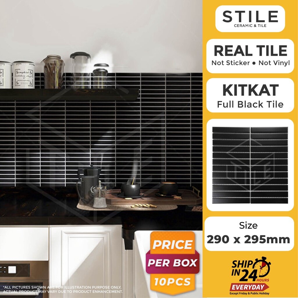 [REAL TILE] Kitkat Full Black Mosaic Tiles /Mozek/Ceramic Tiles/Mozek ...