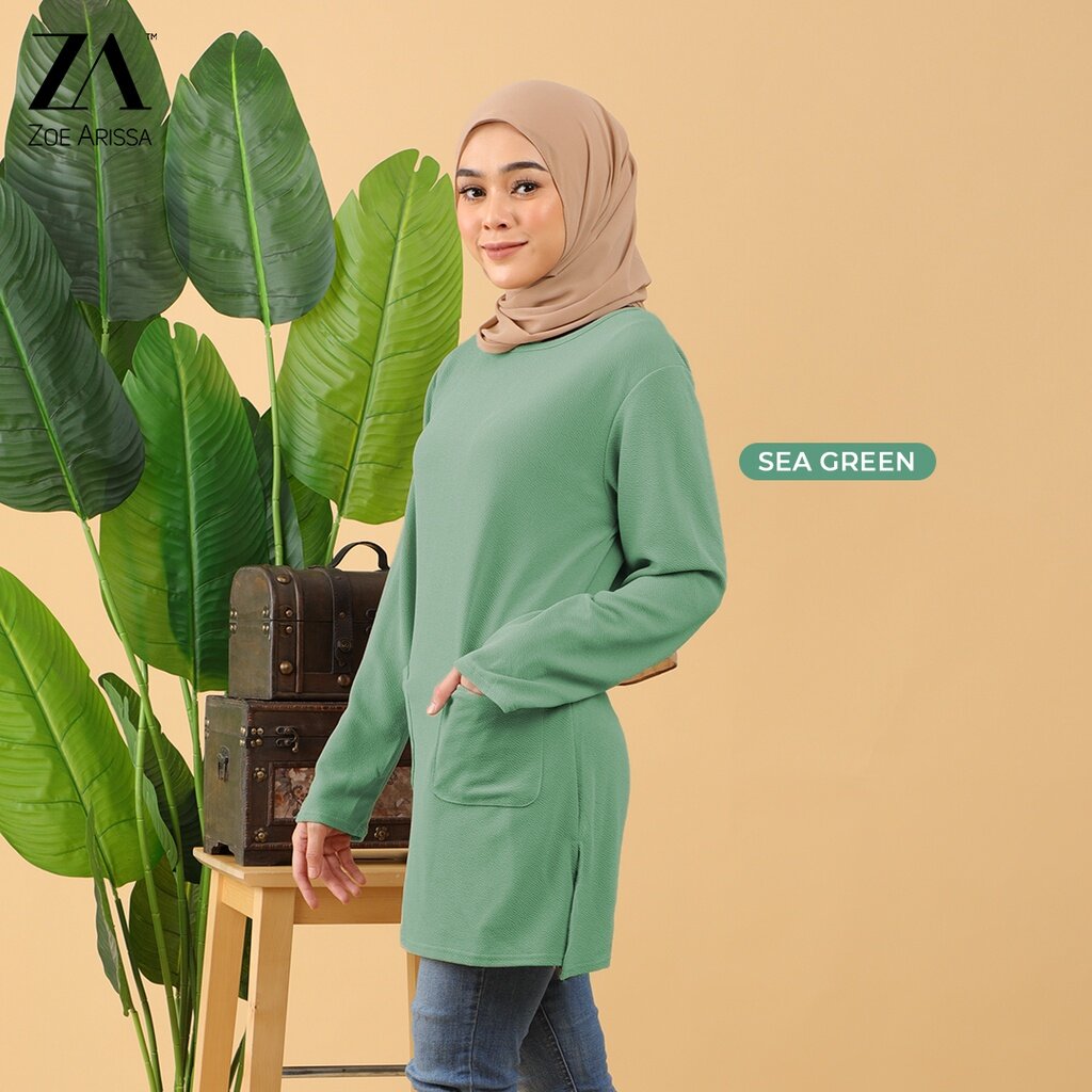 ZOE ARISSA BLOUSE MUSLIMAH Blouse Plain Labuh Tunik Pocket Blouse Labuh ...