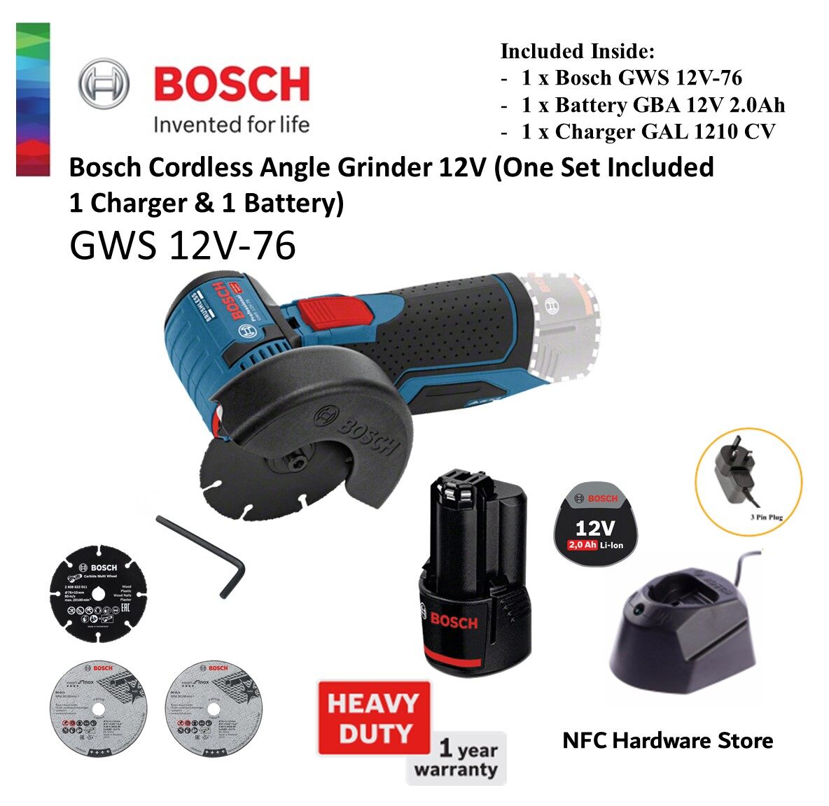 BOSCH GWS 12V-76 Cordless Angle Grinder 12V | Lazada