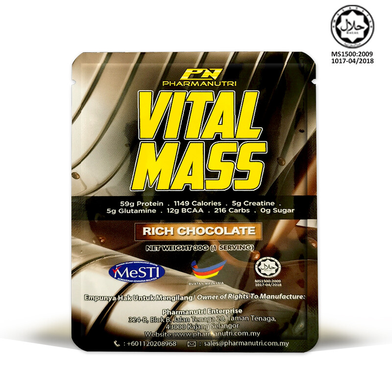 Vital Mass Gainer Jakim Halal Sachet 30g With Whey Protein Isolate ...