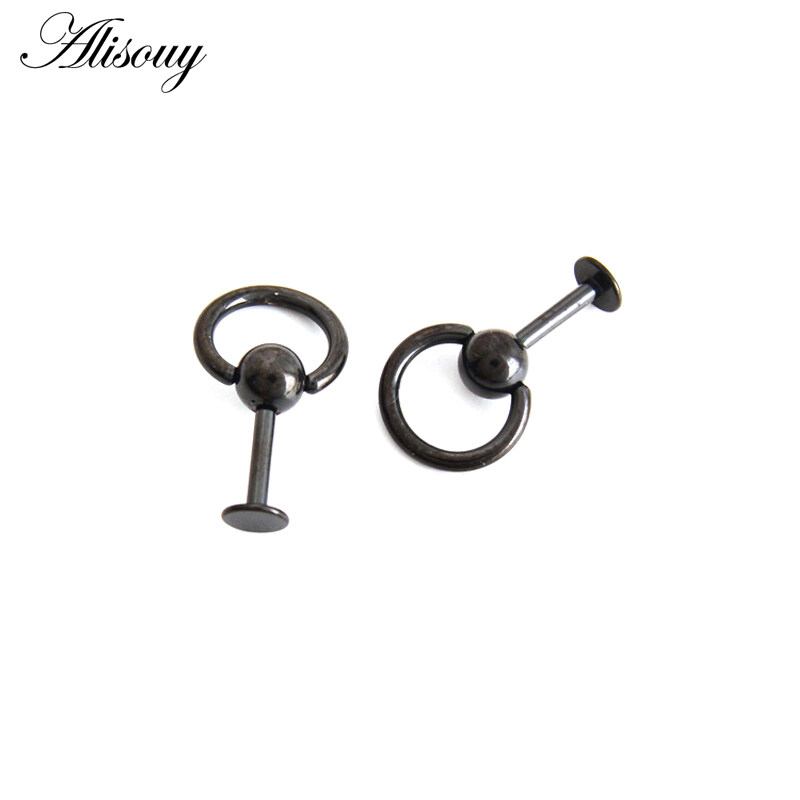 Alisouy 1Piece 316L Surgical Steel Titanium Anodized Labret Lip Stud ...