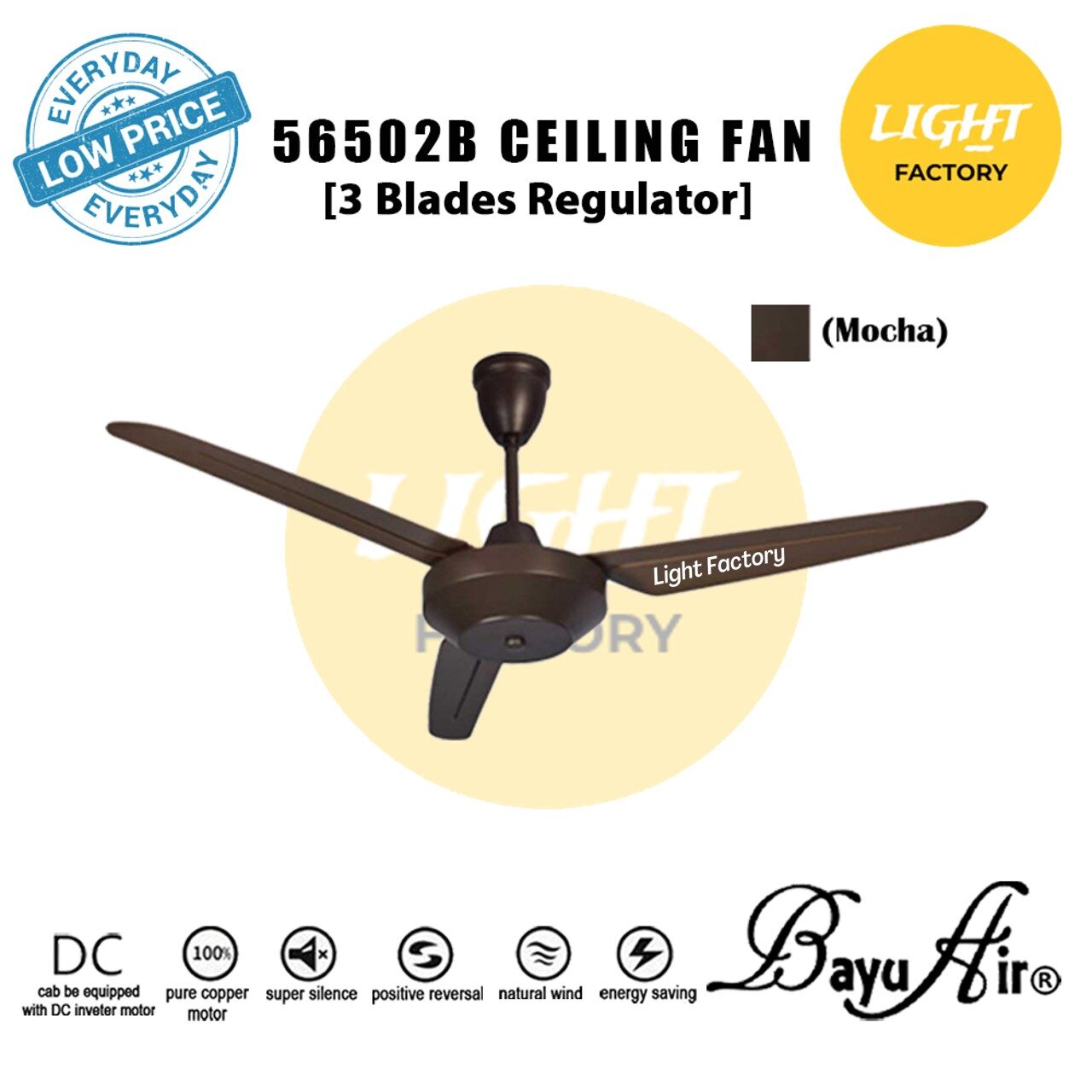 Bayu Air/Ecoluxe 56502B 56Inch Ceiling Fan Regulator Ceiling Fan ...