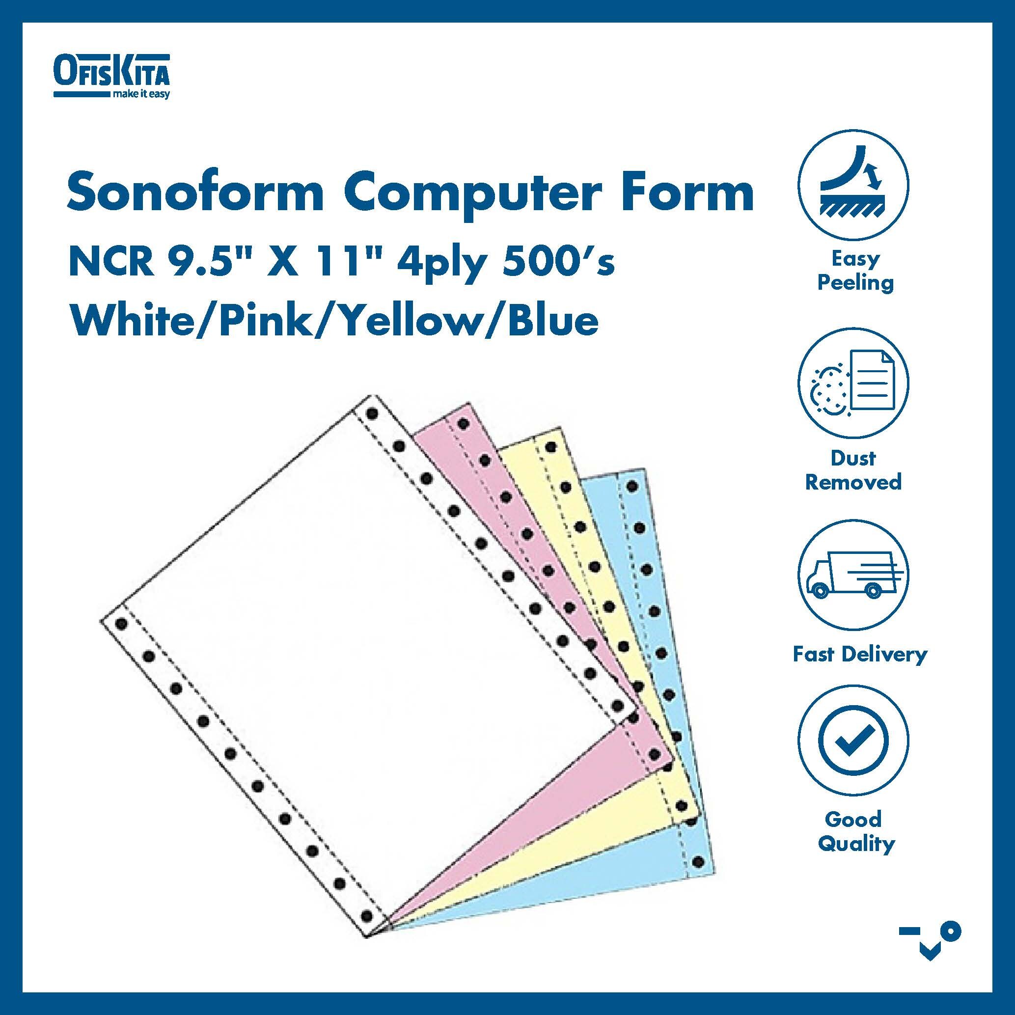 Sonoform Computer Form NCR 9.5" X 11" 4PLY 500'S White/Pink/Yellow/Blue ...