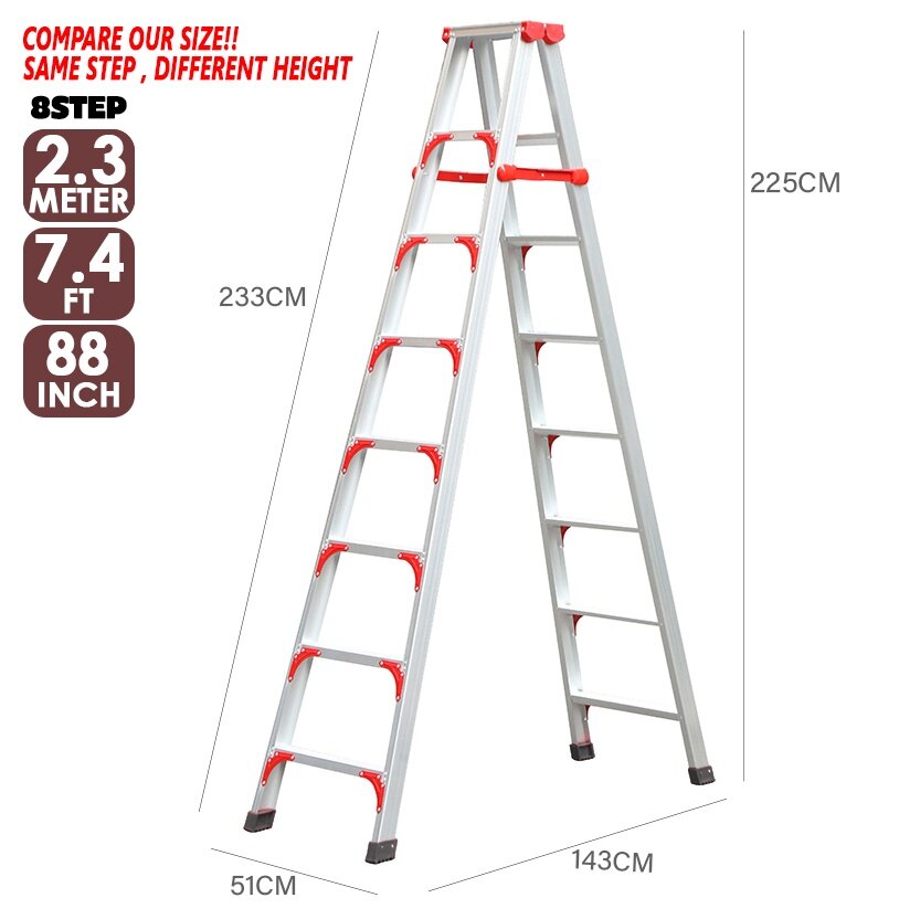 7 / 8 Step Ladderman Extra Tall Aluminium Double Sided Ladder Multi ...
