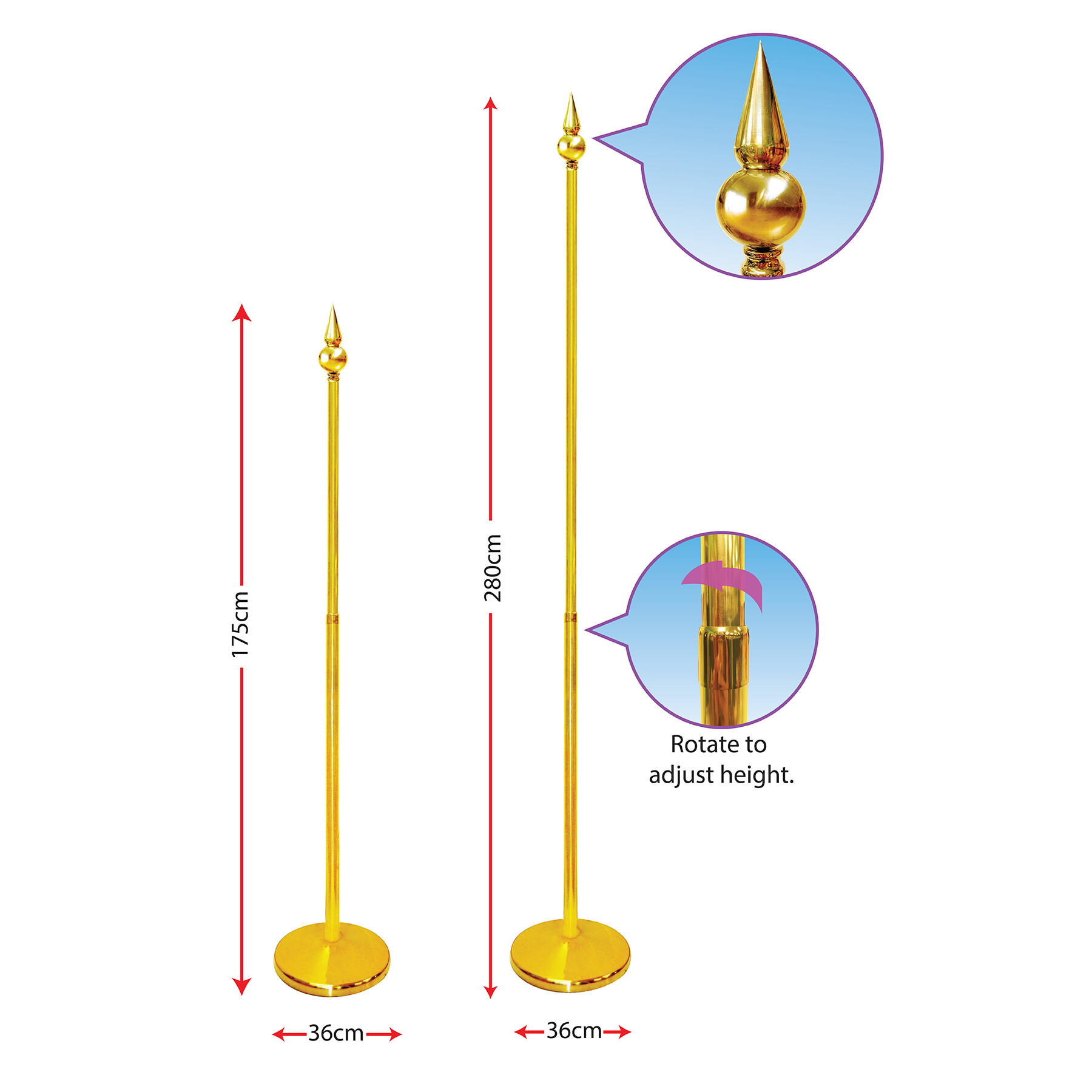 INDOOR VIP FLAG STAND POLE 2.8M (GOLD) | Lazada