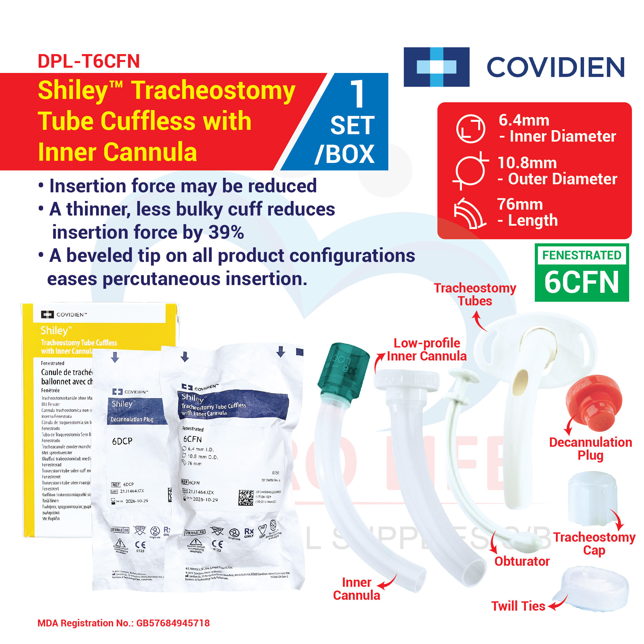 COVIDIEN Shiley™ Tracheostomy Tube Cuffless with Inner Cannula (T6CFN ...