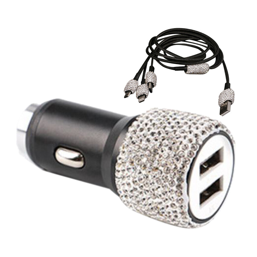 Bling USB ที่ชาร์จแบตในรถ5V 2.1A,อะแดปเตอร์ชาร์จเร็วสองพอร์ตพร้อม Type ...