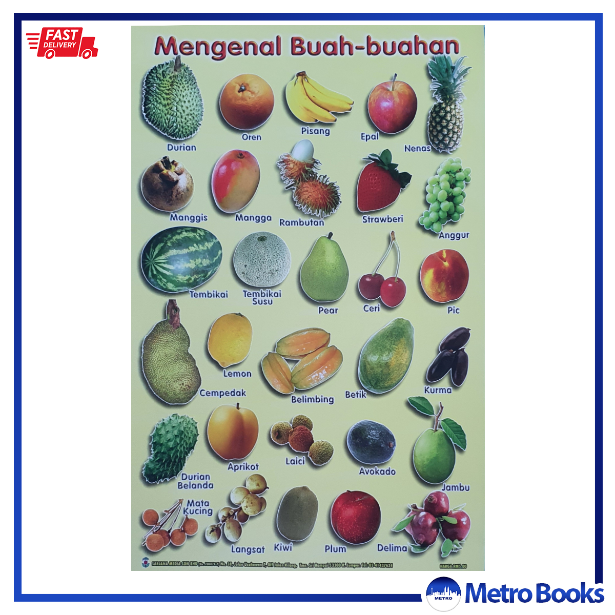 Poster Mengenal Buah-Buahan (Poster Kanak-Kanak BM) (Poster Card Paper ...