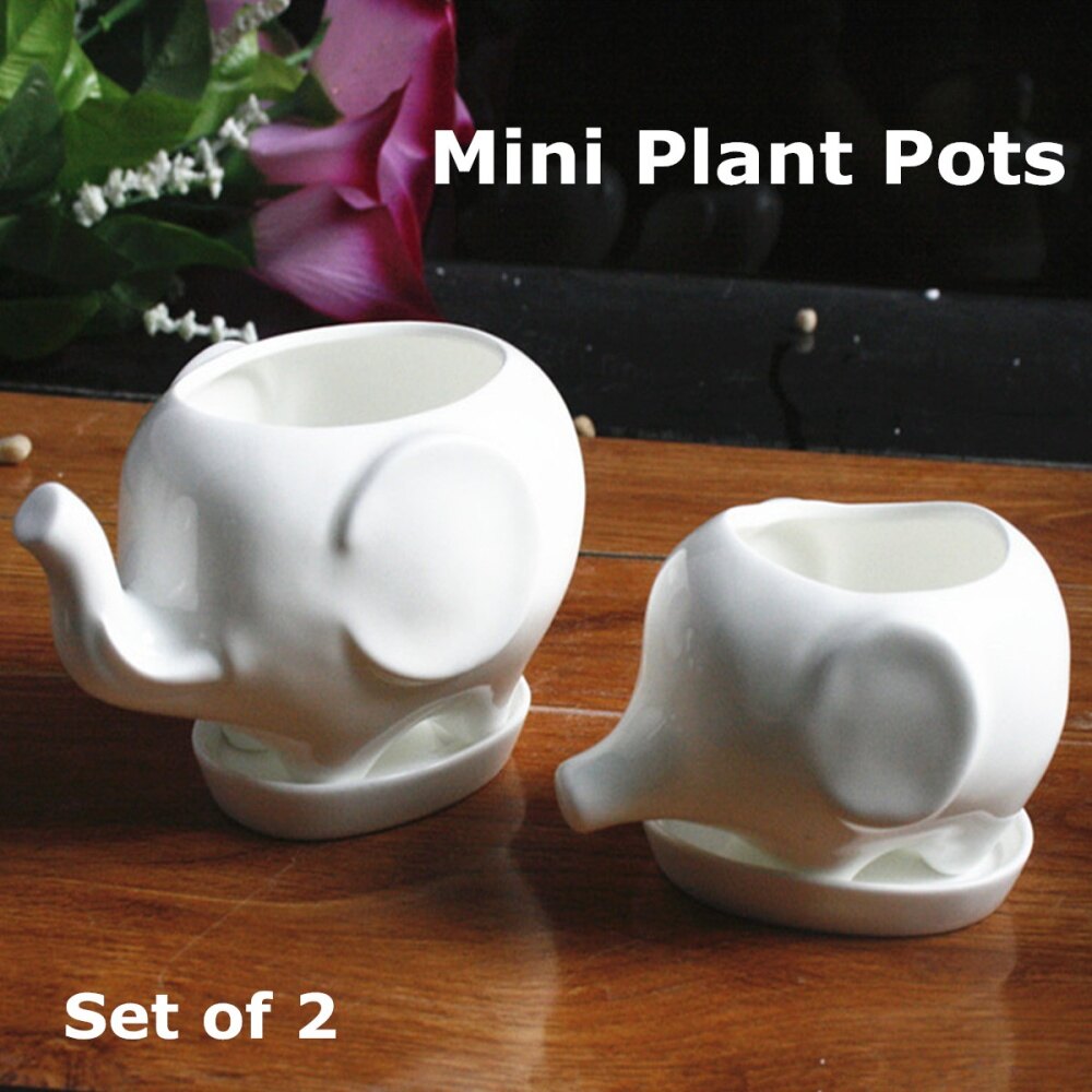 Mini Flower Pots White Small Animal Cub Elephant Planter With Tray ...