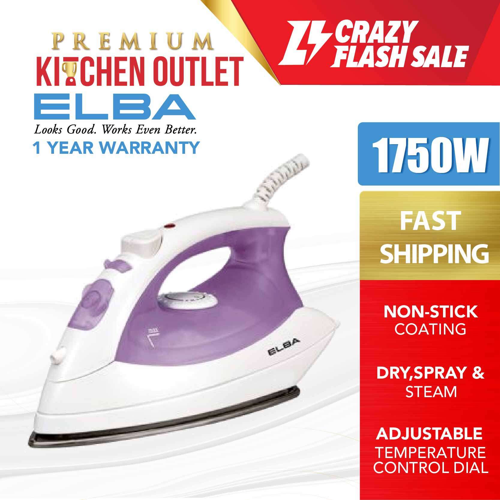 Elba 1750W Steam Iron ESI-1196V | Dry, Steam & Spray Function | Lazada