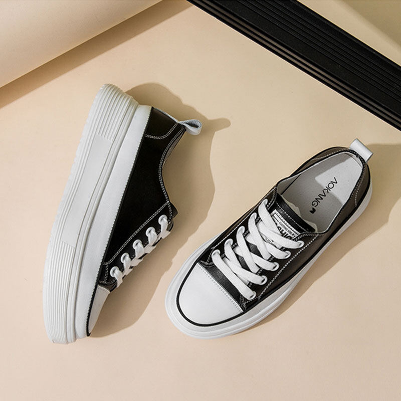 AOKANG New style canvas shoes Korean thick-soled increased shoes low ...
