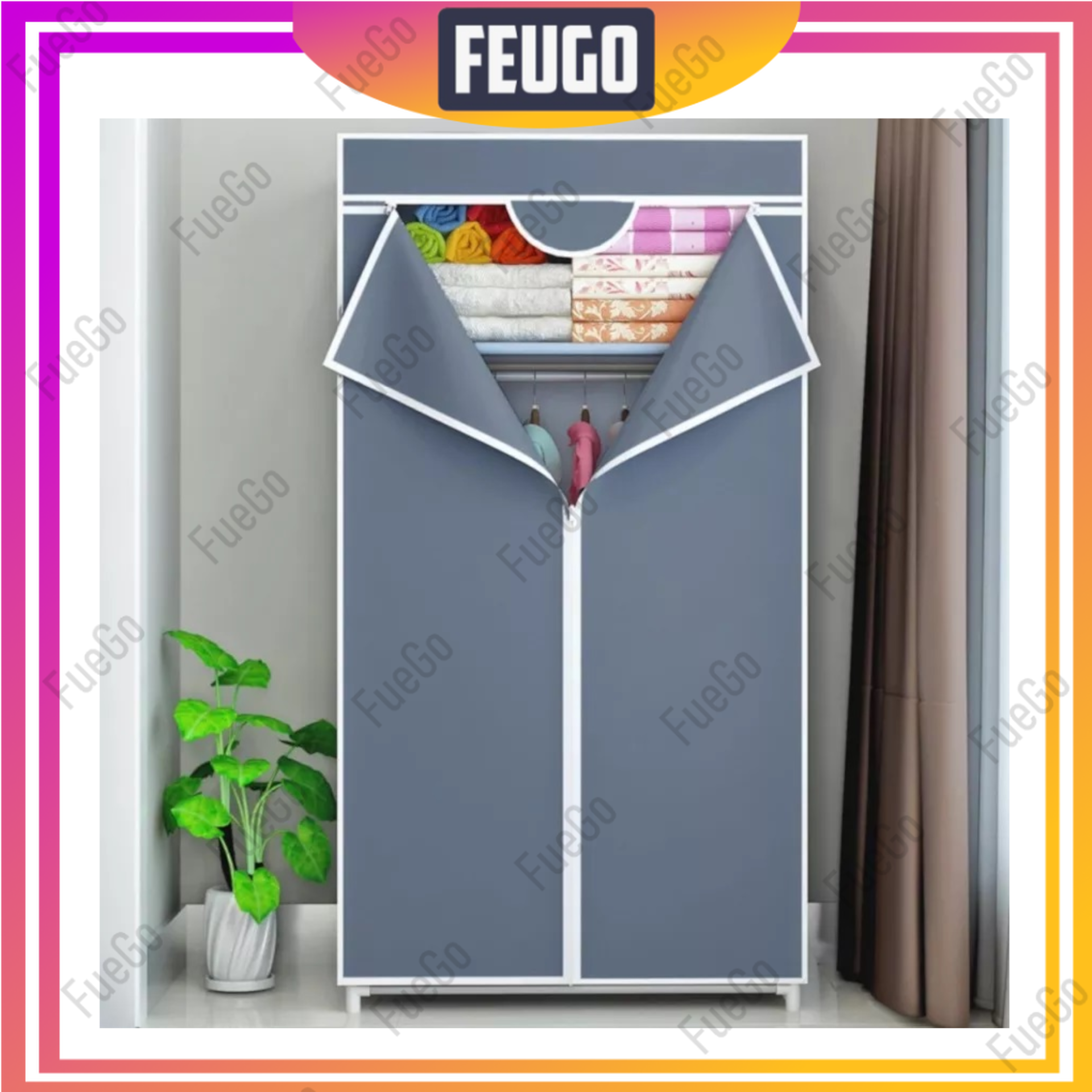 T-Shape Rak Pakaian Zip Almari Baju Kain Besar Rack Big Large Capacity ...