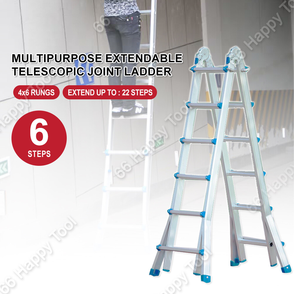 Multipurpose Aluminium Telescopic Ladder Extension 5 / 6 Steps Aluminum ...