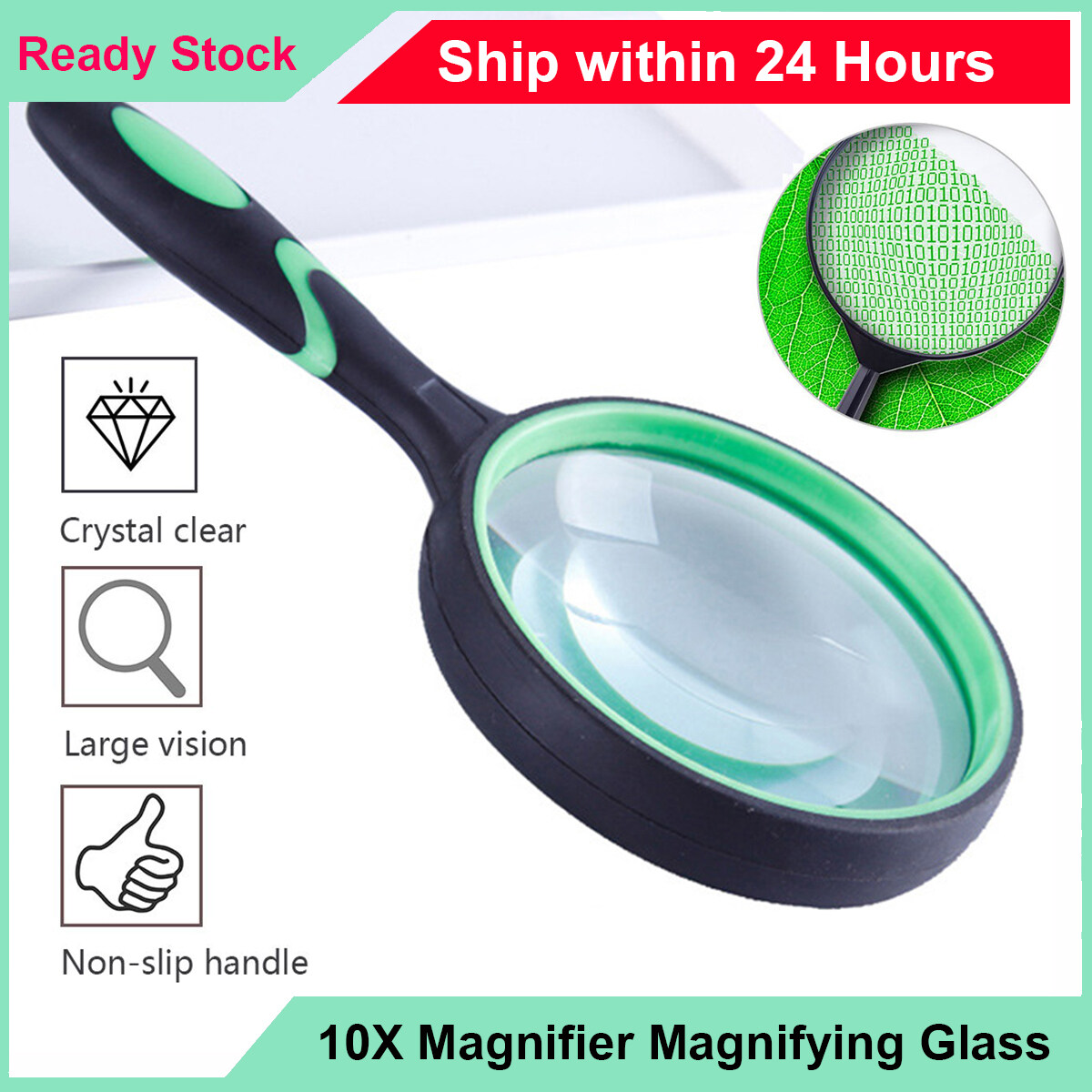 10X Magnifier Rubber Drop Resistant Magnifying Glass with Hanging Hole ...