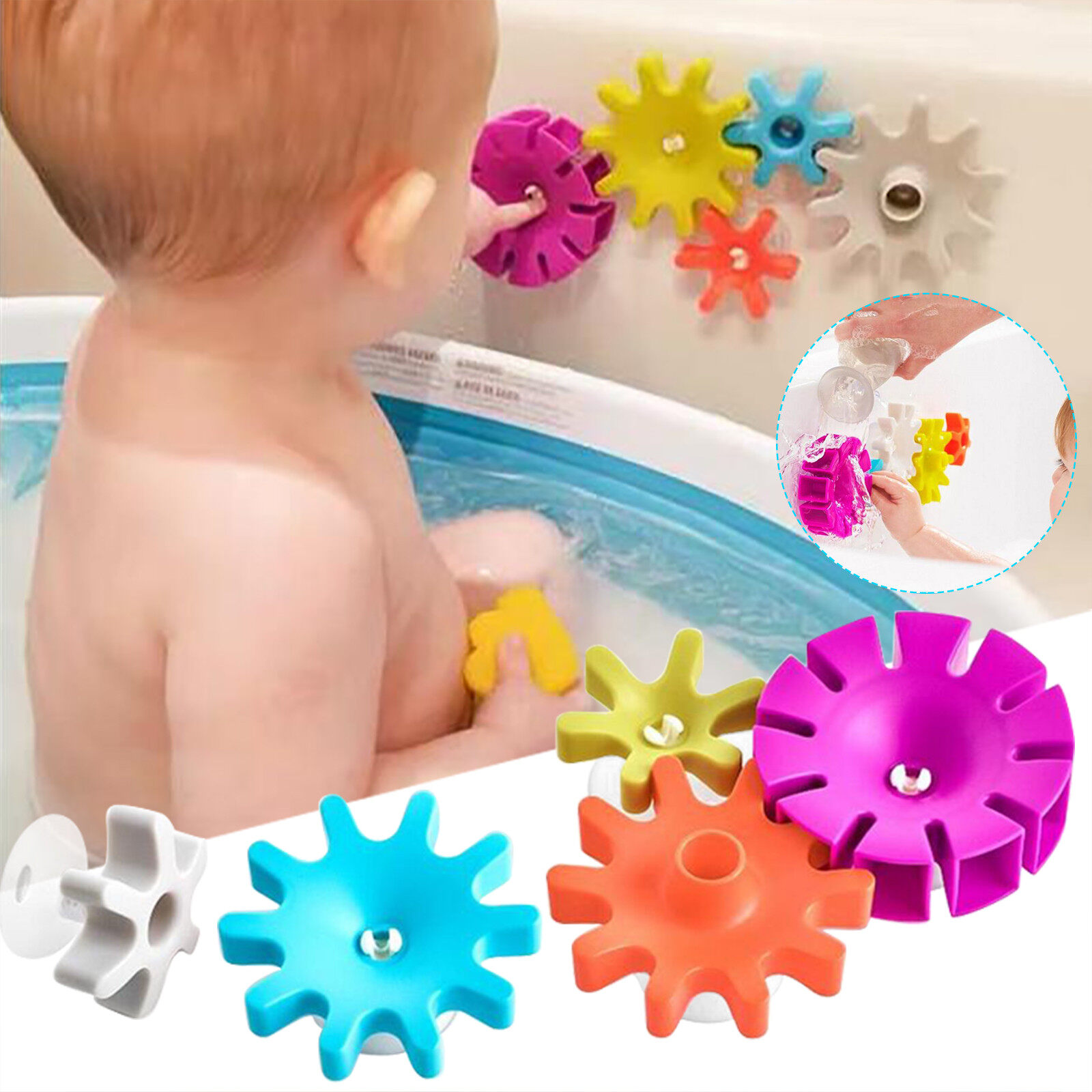 MING Water Gear Bathing Toy Set, Spinning Water Wheel, Table Sucker Toy ...