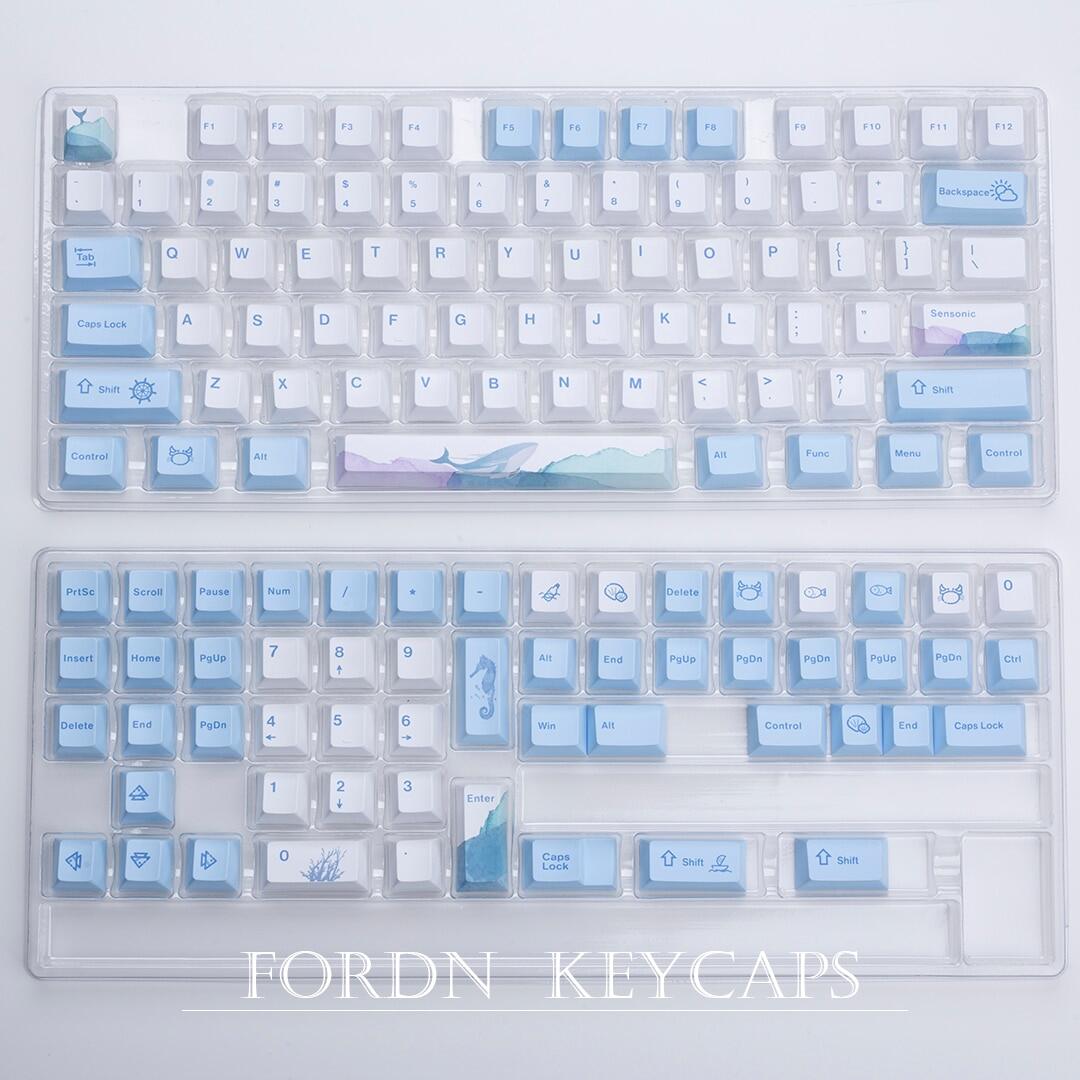 129 Keys Blue White Cherry Profile PBT Keycaps For Mechanical Keyboard ...