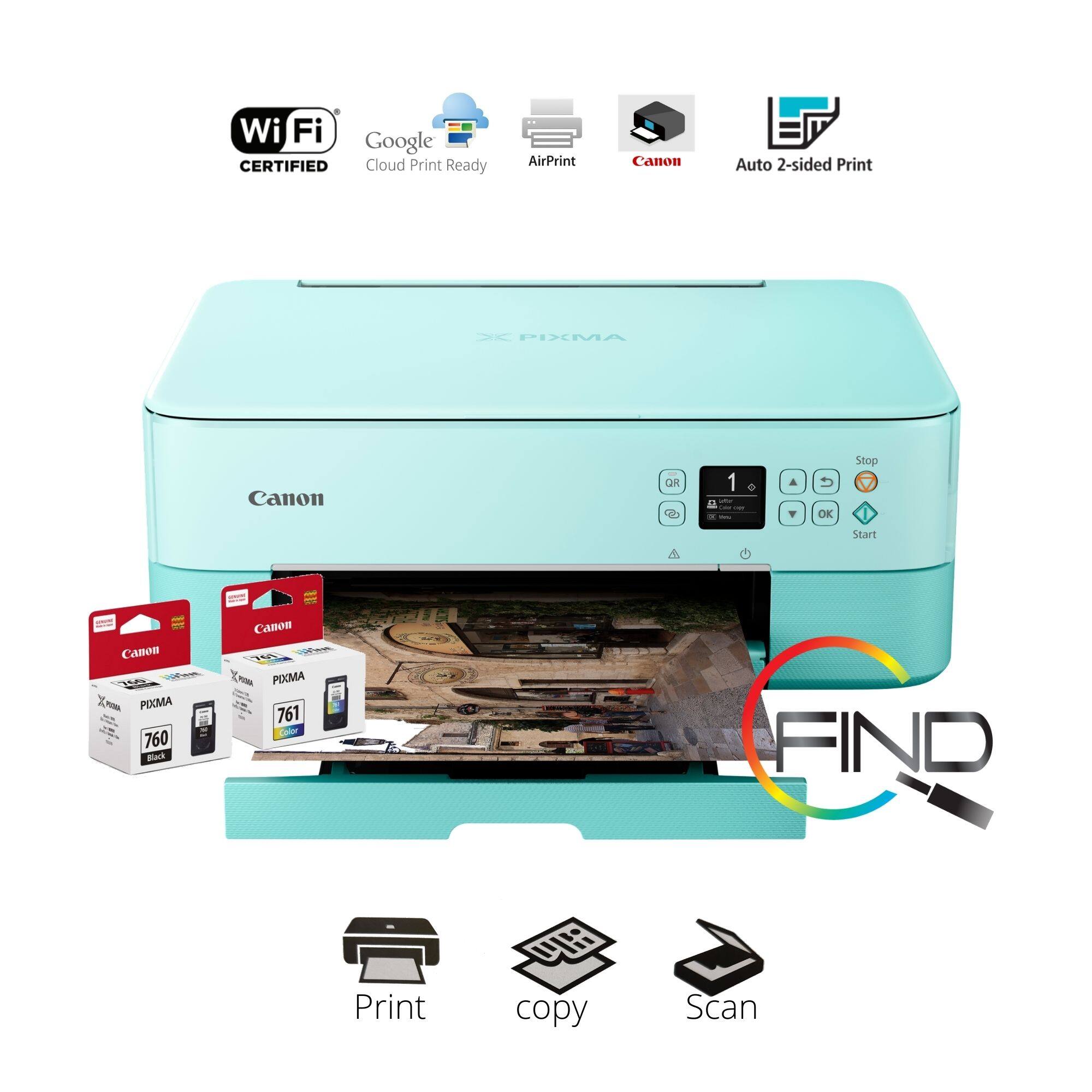 Canon PIXMA TS5370a (Green) Compact Wireless Photo All-In-One Printer ...