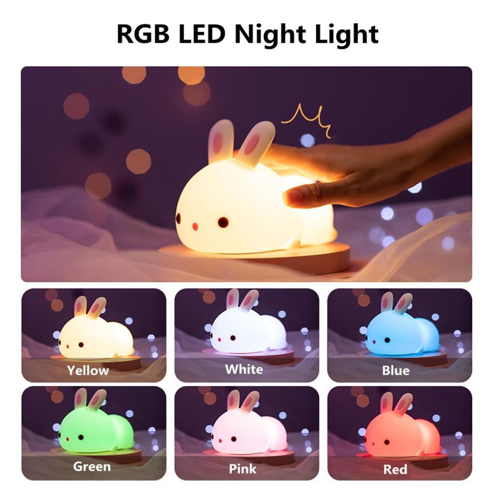 Touch Sensor RGB LED Rabbit Night Light Remote Control 7 Colors USB ...