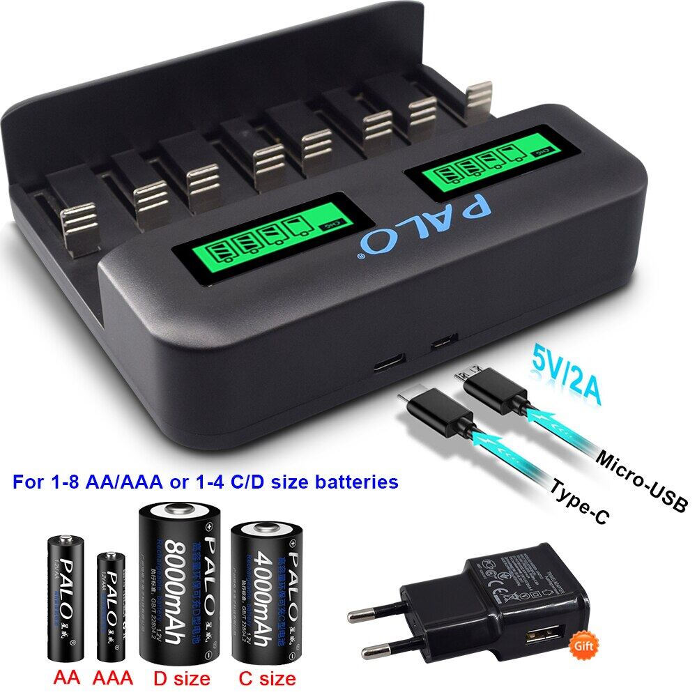 8 Slots Smart LCD Display AA Battery Charger For AA AAA SC C D Size Battery 1.2V Ni-MH Ni-CD ...