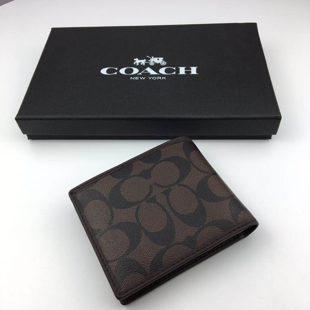 Coach กระเป๋าสตางค์แบบสั้นสำหรับผู้ชายแฟชั่นกระเป๋าสตางค์แบบพับได้ ...