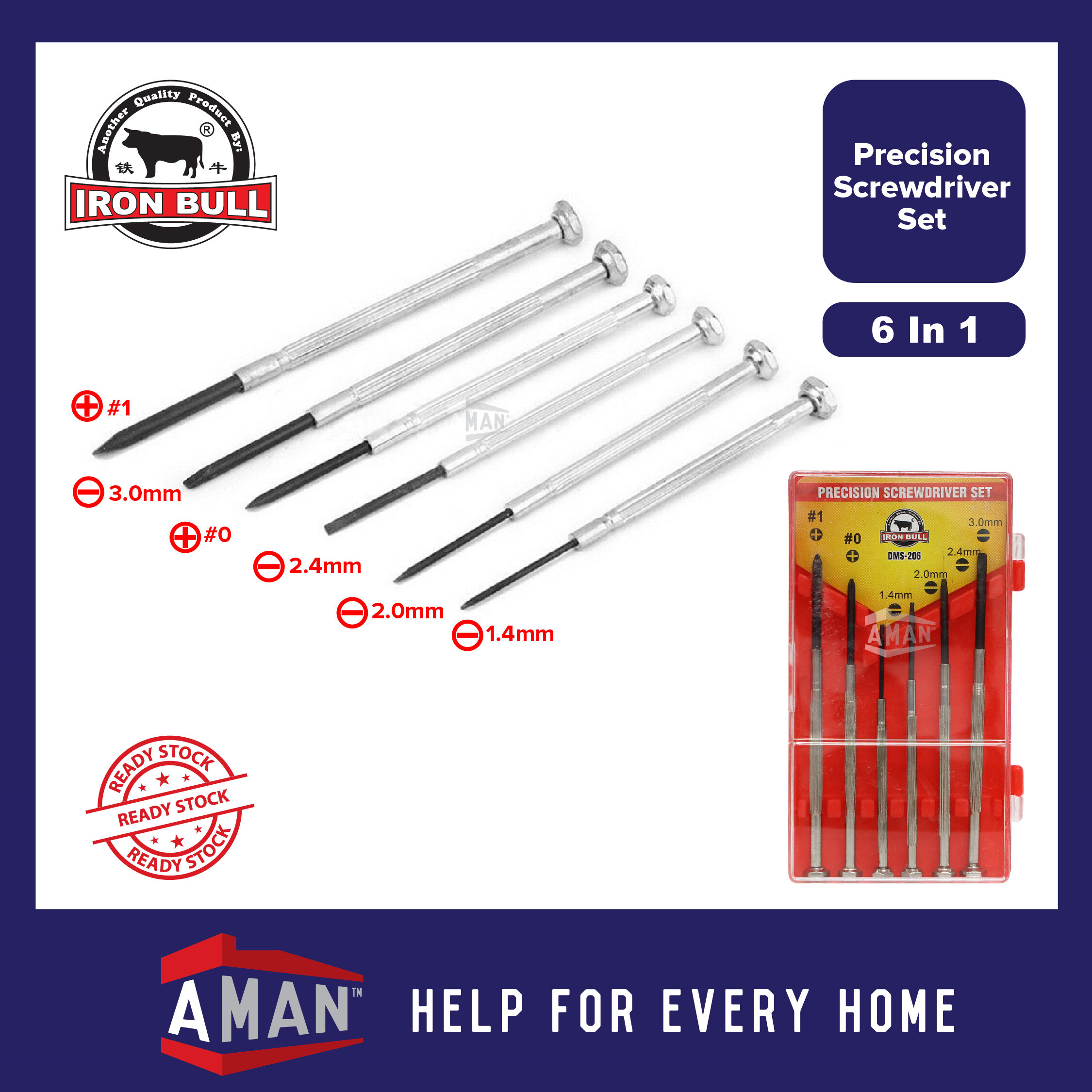 IRON BULL 6 In 1 Precision Screwdriver Set Flat Head Philip Head Small Screwdriver Bit Pemutar ...