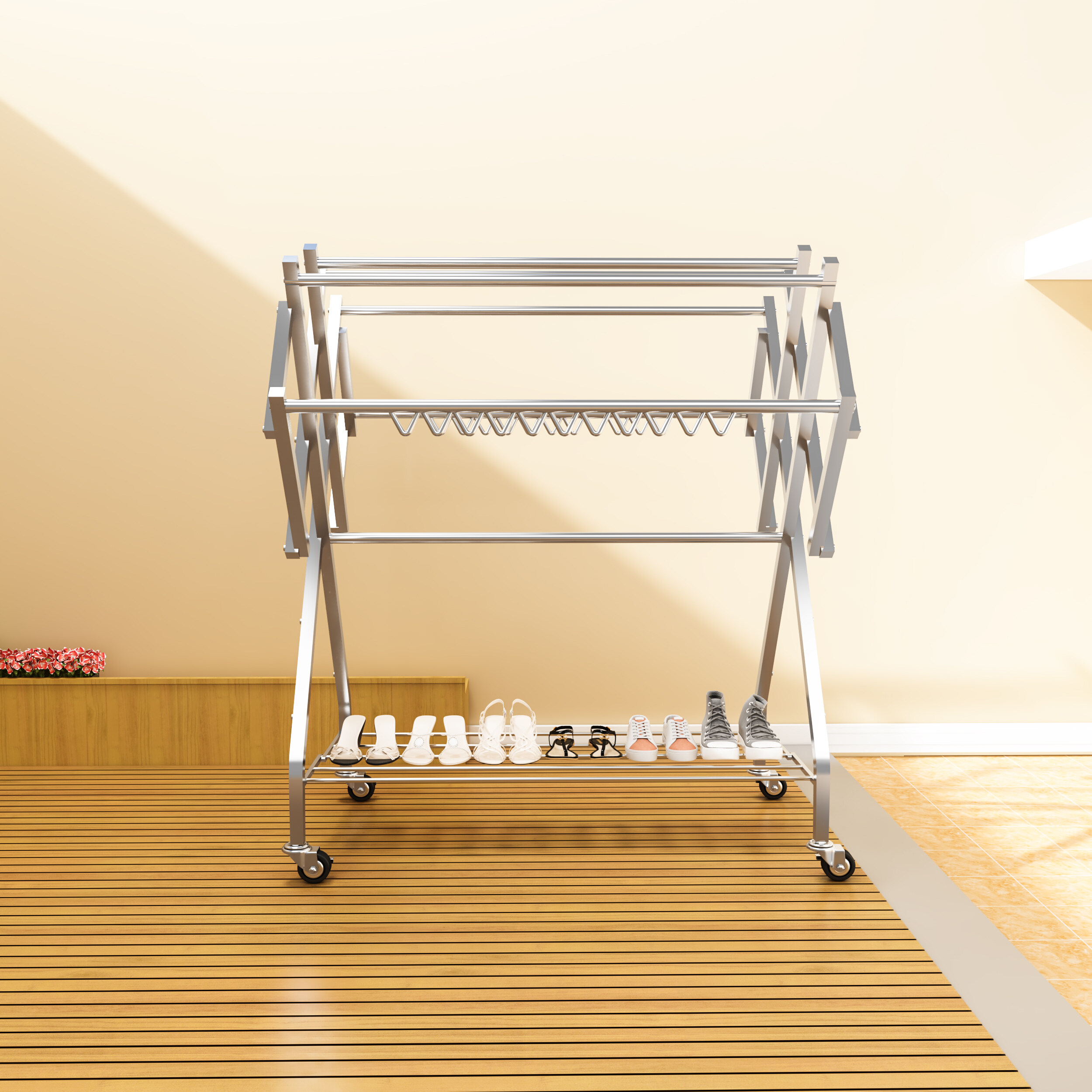 Stainless Steel Clothes Rack Foldable Mobility Stainless Steel Cloth ...
