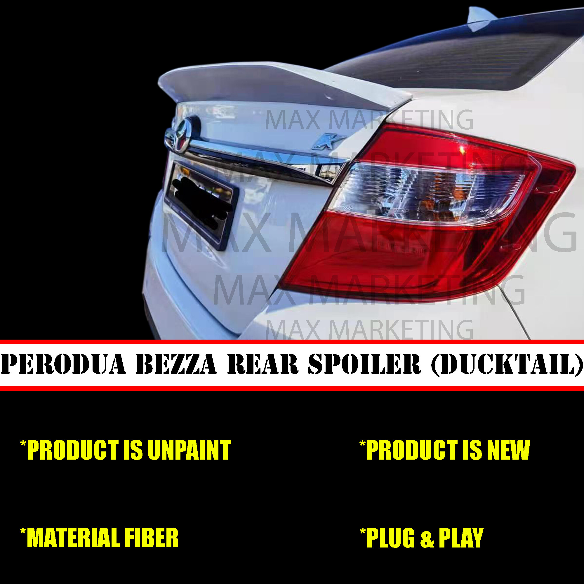 PERODUA BEZZA REAR SPOILER DUCKTAIL FIBER SKIRT LIP BODYKIT | Lazada