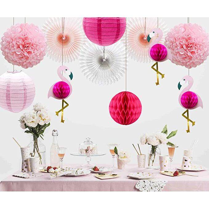 Pink Flamingo Party Honeycomb Decoration, Pom Poms Paper Flowers Tissue ...