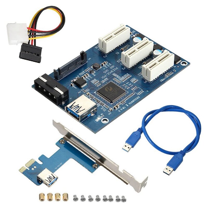 PCI-E Express 1X to 3 Port 1X Switch Multiplier HUB Riser Card +USB ...