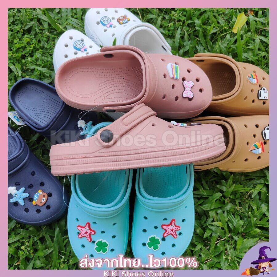 KiKi Shoes - รองเท้าแตะ รองเท้าใส่ในบ้าน รองเท้าหัวโต สไตล์ Crocs สี ...