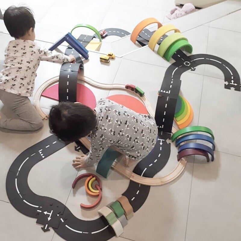เด็กของเล่นเพื่อการศึกษา DIY การจราจร Roadway Track Puzzle PVC Children ...