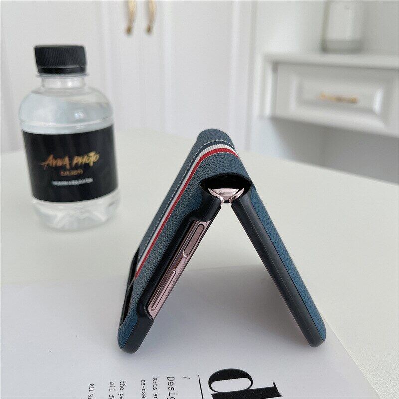 สำหรับ Galaxy Z เคสแบบพับปิดได้หรูหราหนังสานธรรมดาสำหรับ ZFlip F7000 ...
