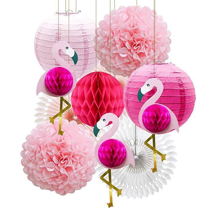 Pink Flamingo Party Honeycomb Decoration, Pom Poms Paper Flowers Tissue ...