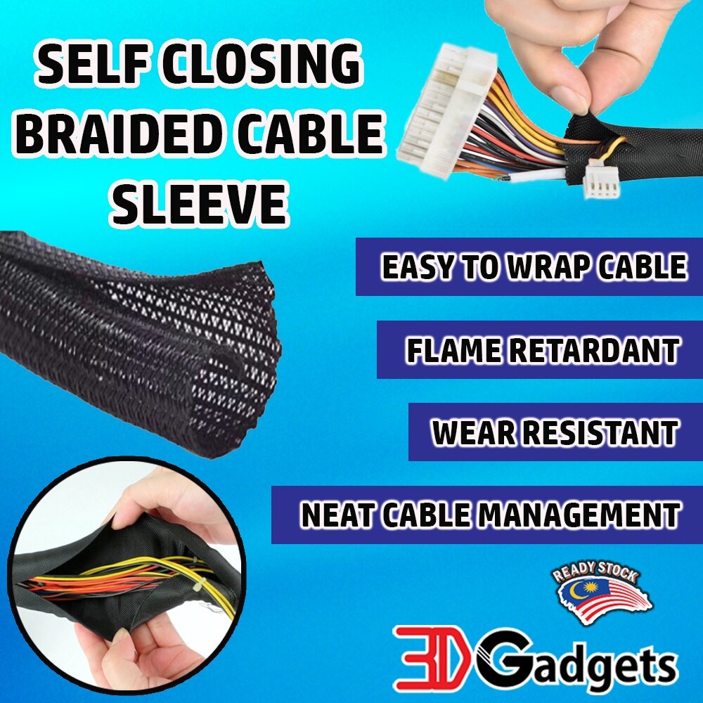 Self Closing Expandable Textile Braided Cable Sleeve 1 meter for 3D ...