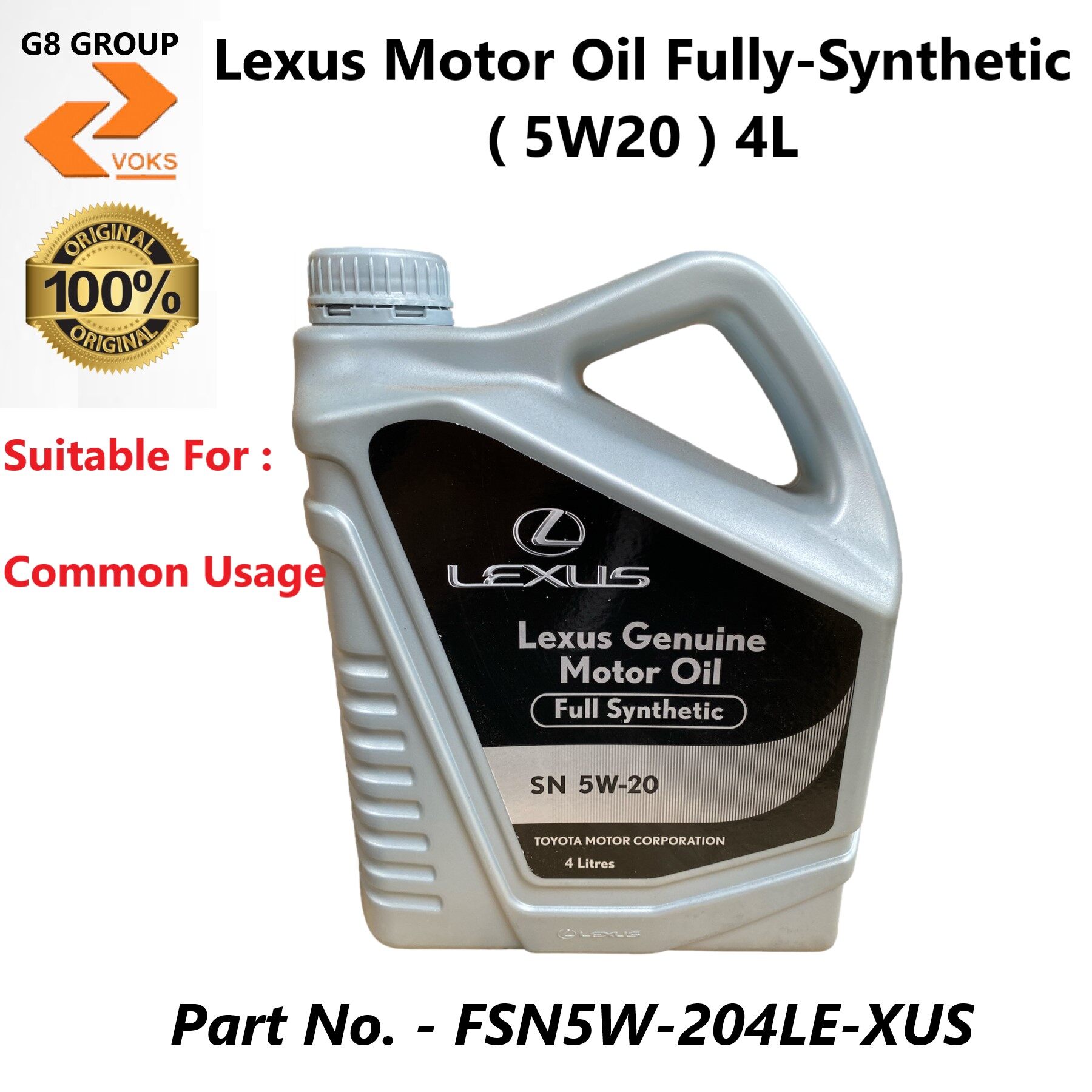 Lexus Motor Oil ( Fully-Synthetic ) 5W20 - 4L ( FSN5W-204LE-XUS ) | Lazada