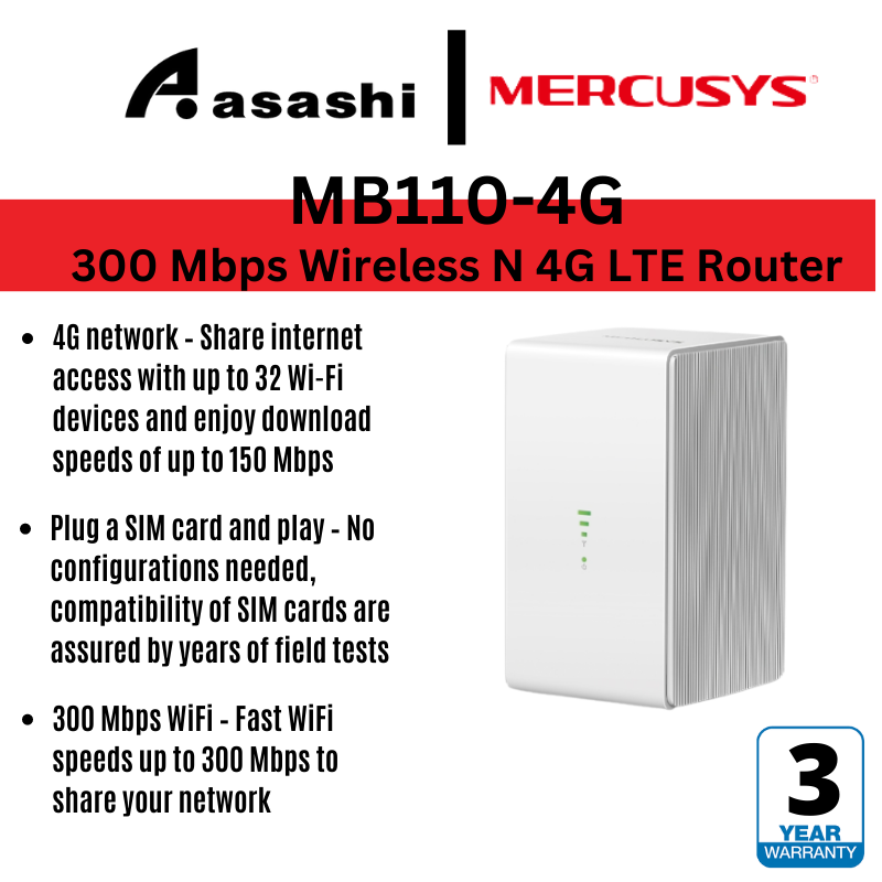 Mercusys MB110-4G 300 Mbps Wireless N 4G LTE Router | Lazada