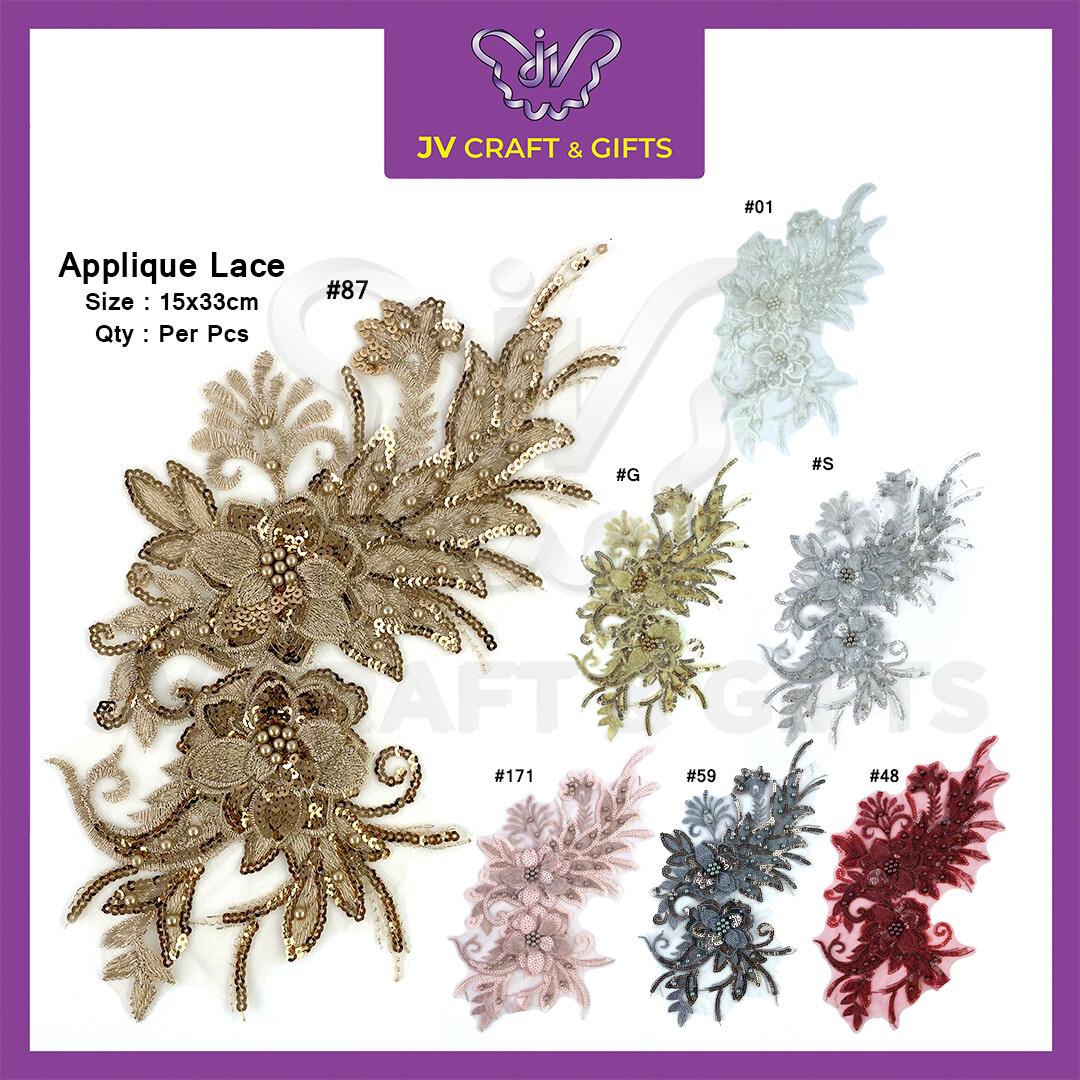 Lace Flower Sequin Manik | Embroidery Applique Lace Wedding Raya Event ...